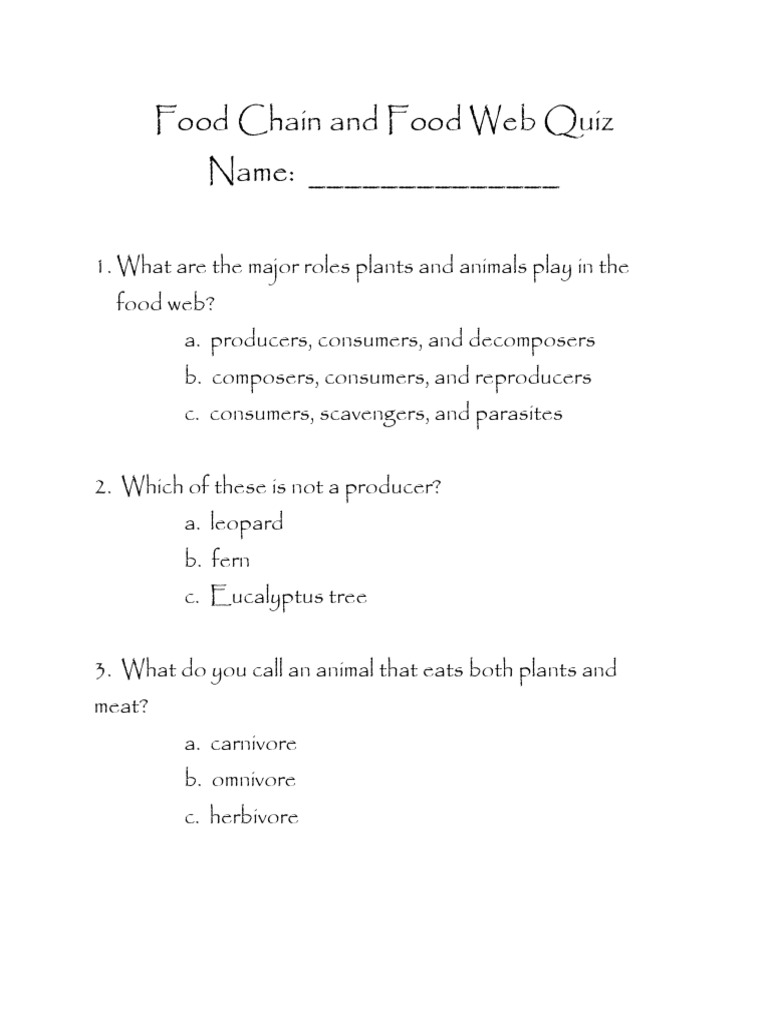 Food-Chain - Web-Quiz - Answer-Key | PDF | Food Web | Foods