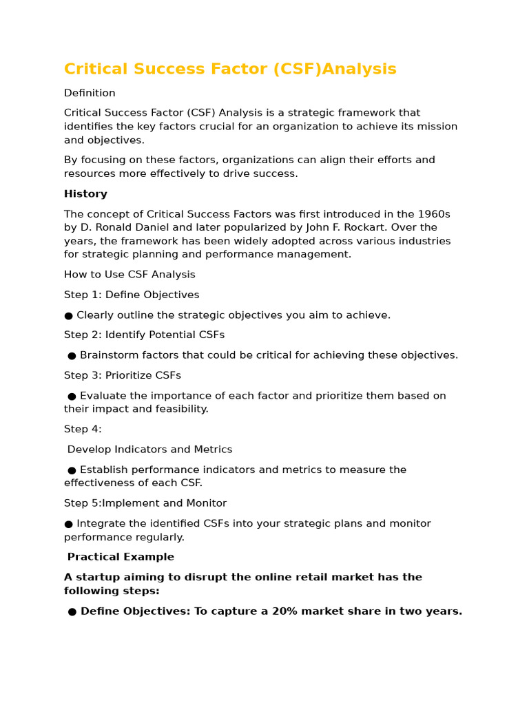 Critical Success Factor Analysis Guide | PDF | Performance Indicator ...