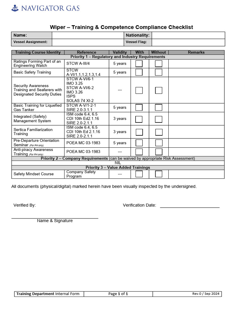 WPR - Training & Competence Compliance Checklist | PDF | Safety | Law ...