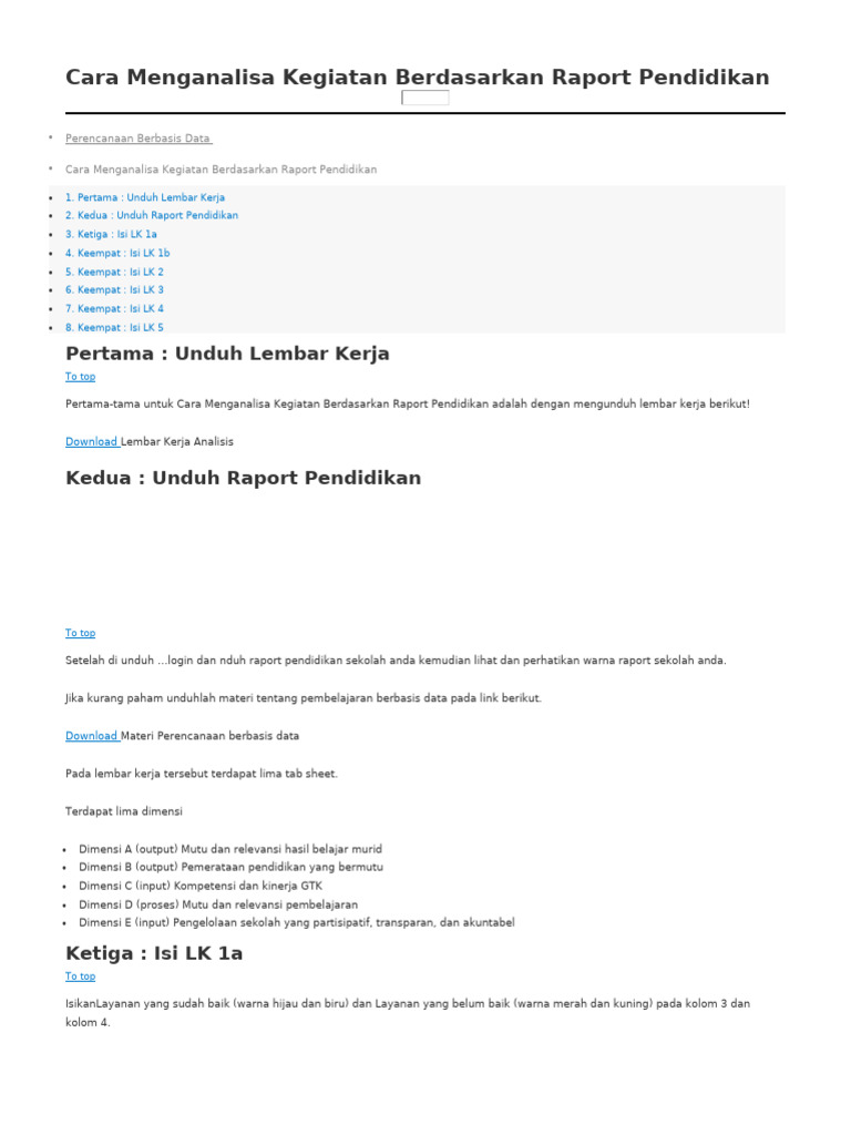 Cara Menganalisa Kegiatan Berdasarkan Raport Pendidikan | PDF