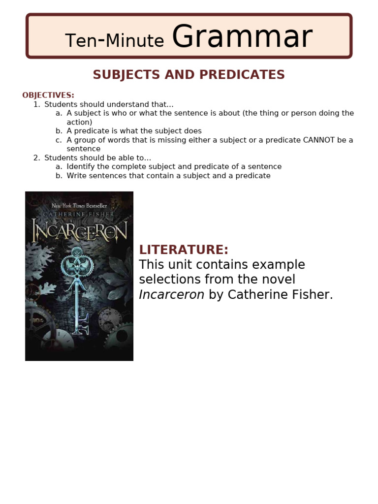 Teaching Subjects and Predicates | PDF | Subject (Grammar) | Abraham ...