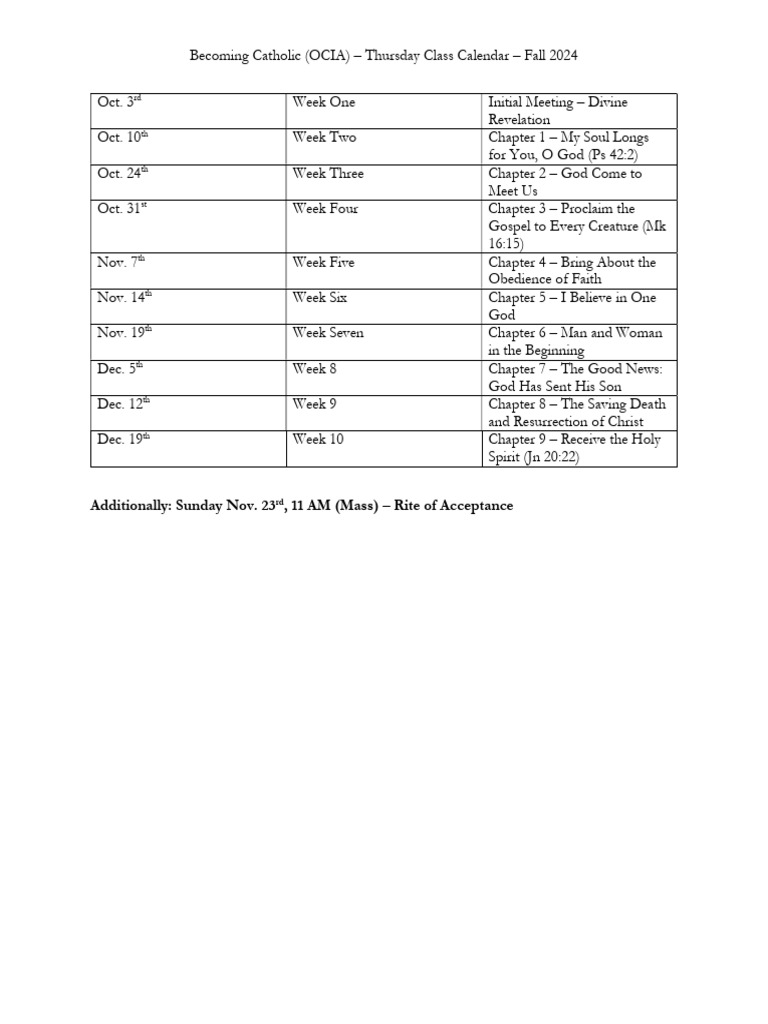 RCIA 2024 - Thursday Meetings - Fall Calendar | PDF | Religion ...