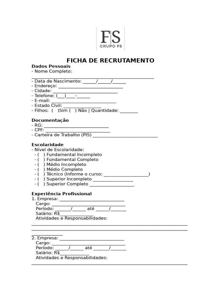 Ficha de Recrutamento | PDF