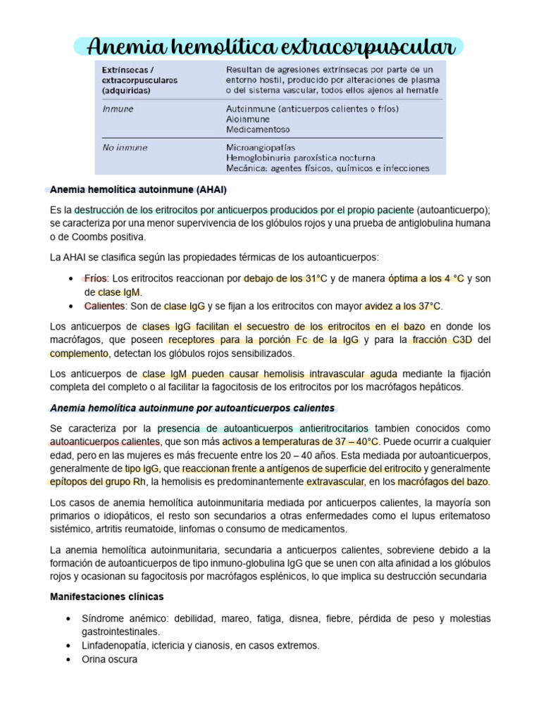 Anemia Hemolítica Extracorpuscular | PDF | Sistema complementario ...