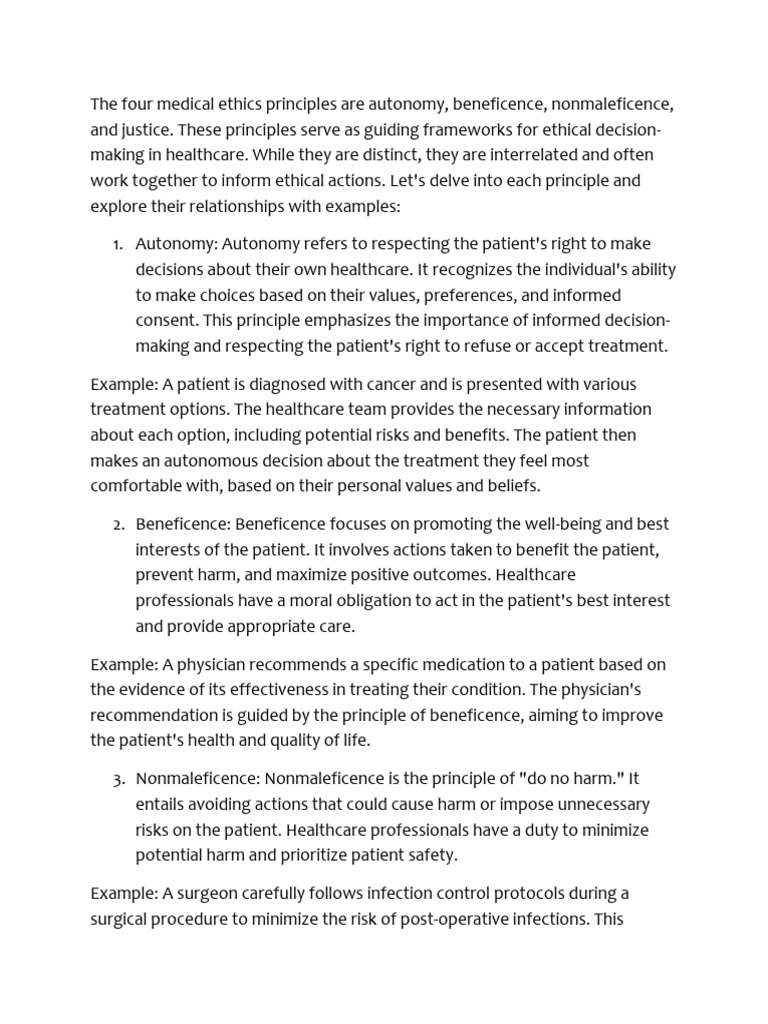 The Four Medical Ethics Principles Are Autonomy | PDF | Autonomy ...
