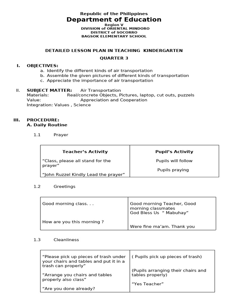 DLP Kindergarten COT3 | PDF | Aircraft | Airplane