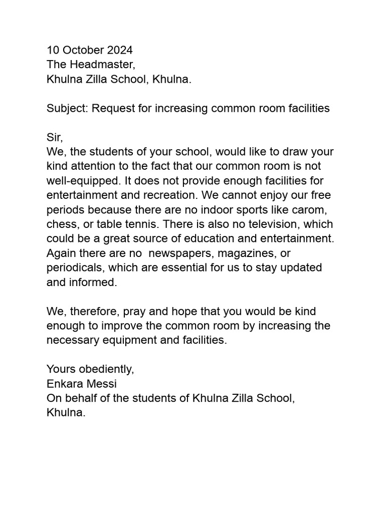 Request to Enhance Common Room Facilities | PDF | Travel
