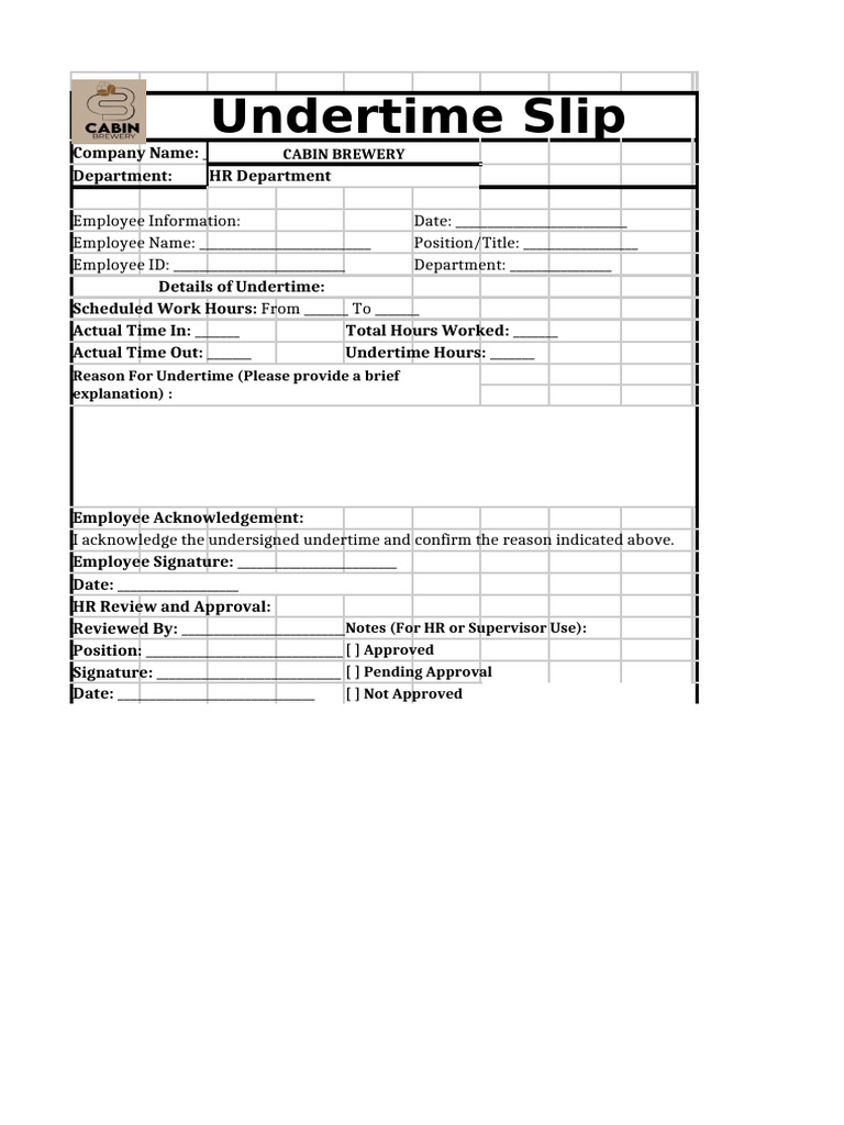 Undertime Slip | PDF | Finance & Money Management