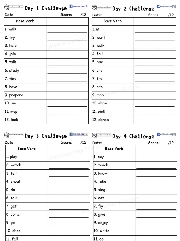 Daily Verb Challenges for Learning | PDF
