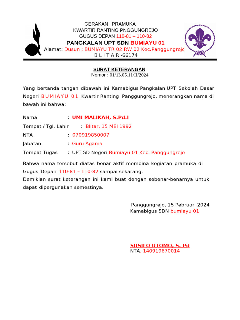 Suket Aktif + Surat Tugas Pramuka | PDF