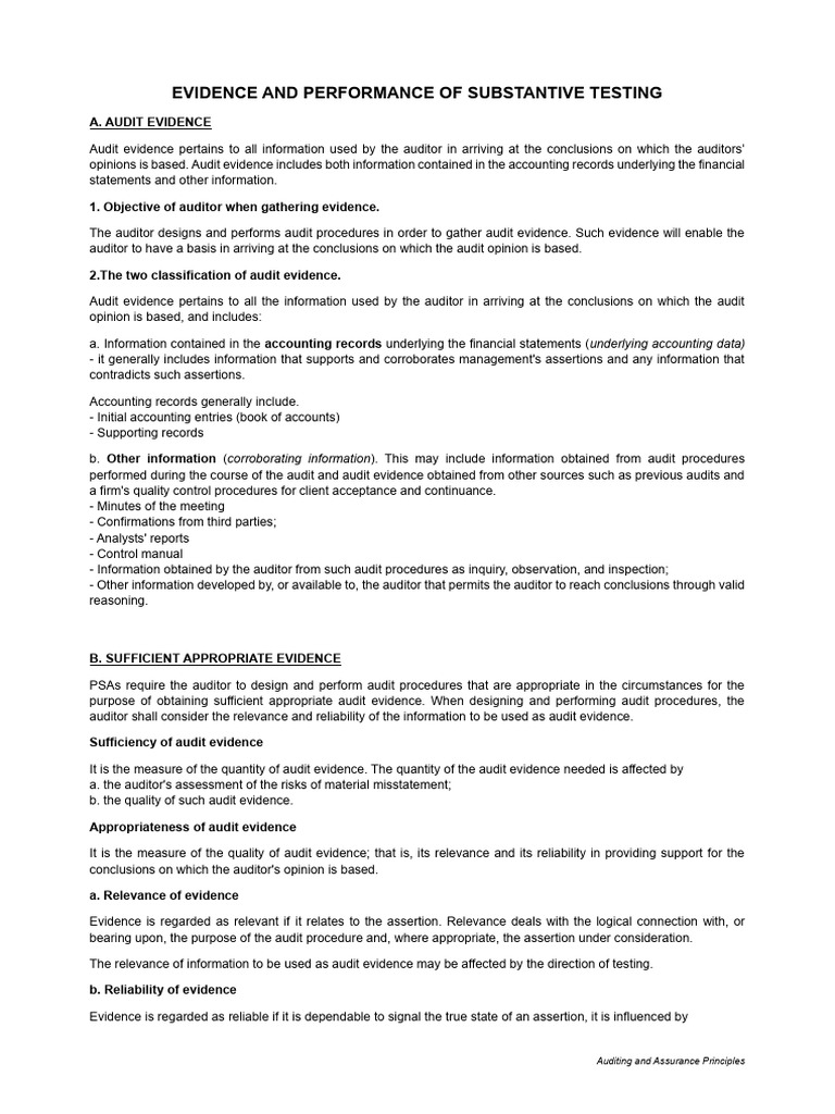 Evidence and Performance of Substantive Testing | PDF | Audit | Auditor ...