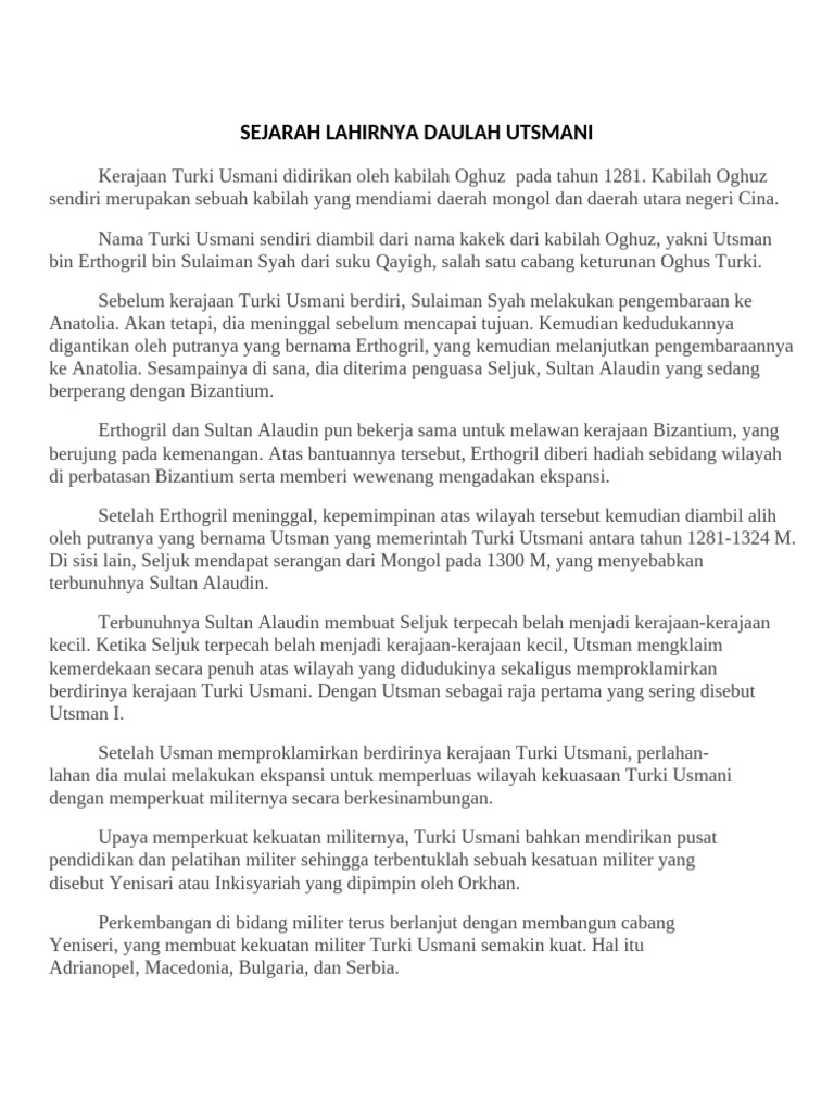 SEJARAH LAHIRNYA DAULAH UTSMANI Faza Dan Faisal | PDF