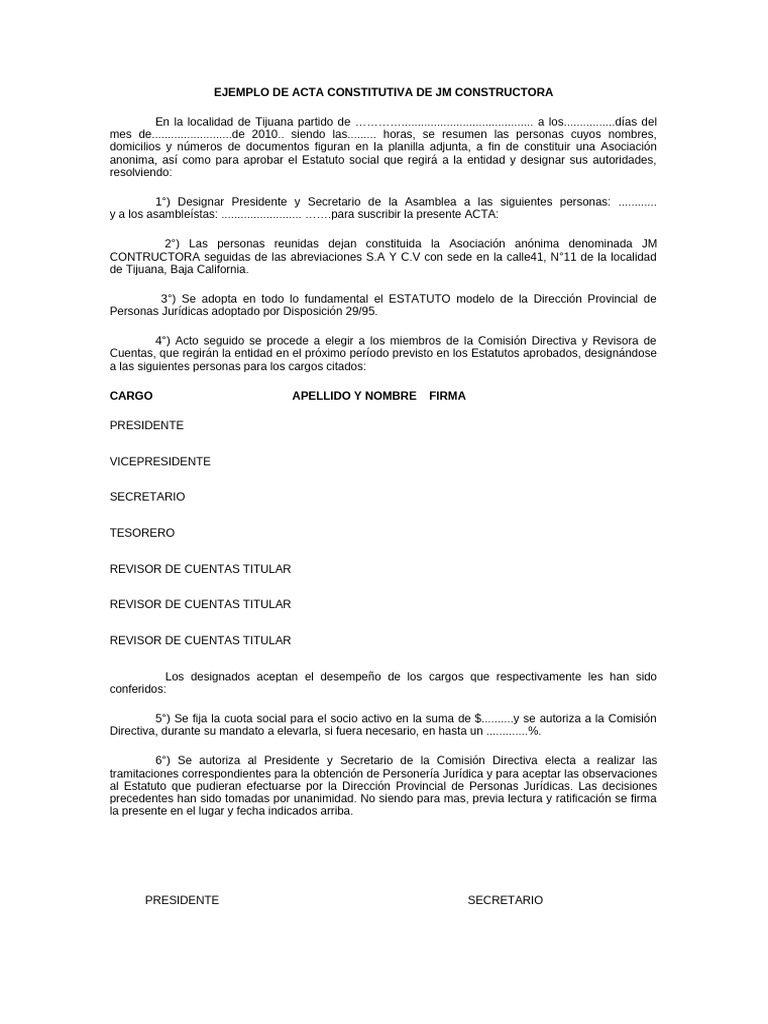 Ejemplo de Acta Constitutiva de Una Empresa | PDF