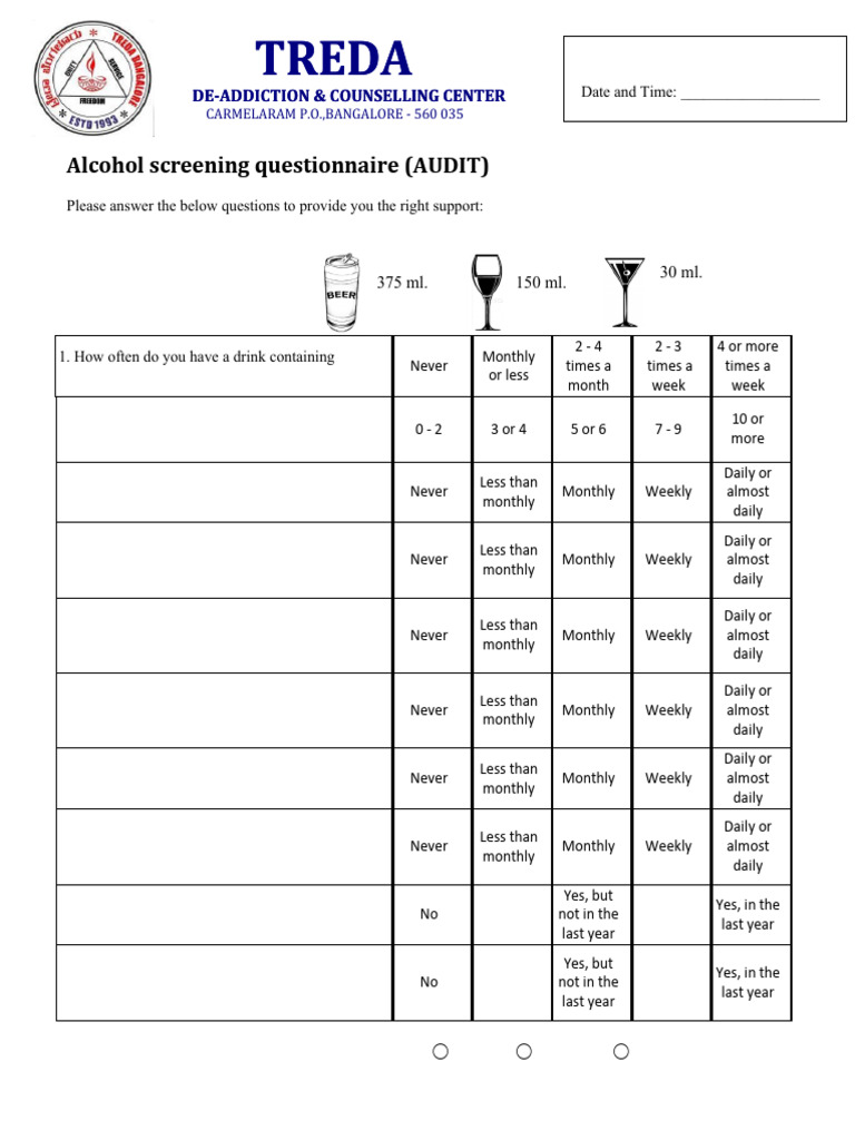 AUDIT-Questionnaire (Modified) | PDF | Alcoholism | Substance Dependence