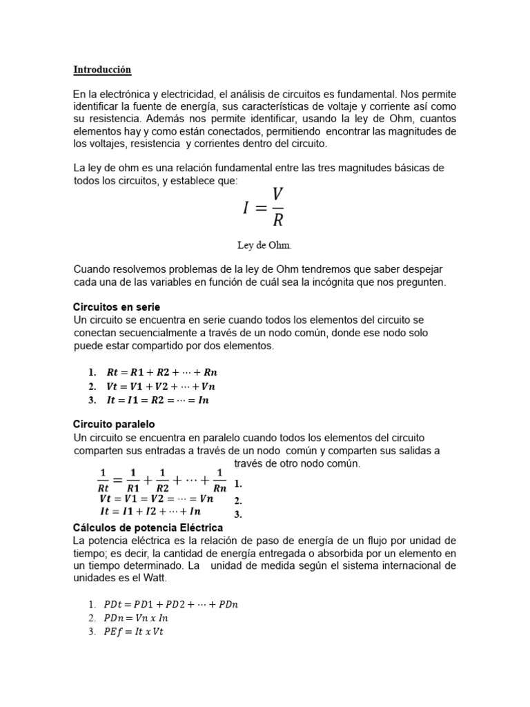 Ley De Ohm Montaje De Circuitos Serie Y Paralelo Entregable Pdf 7116