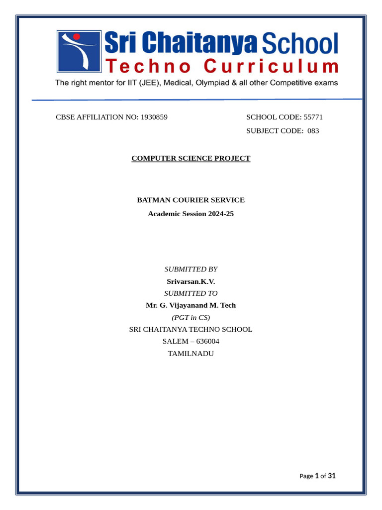 Cs Project Batman Courier Service Pdf Software Testing System