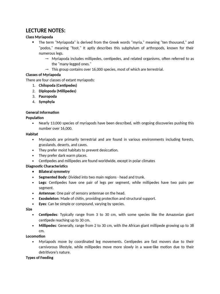 Myriapoda Overview: Classes & Characteristics | PDF | Arthropods