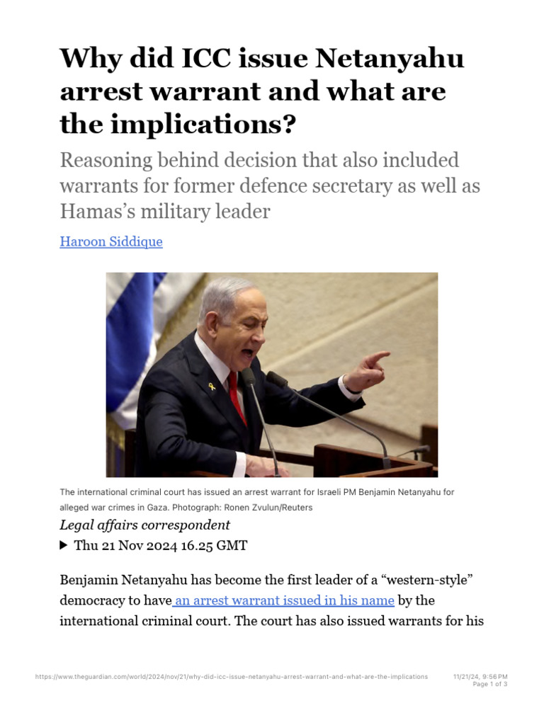 ICC Issues Arrest Warrant for Netanyahu | PDF | International Criminal ...