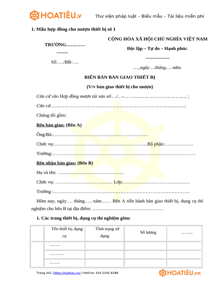 Mau Hop Dong Cho Muon Thiet Bi | PDF