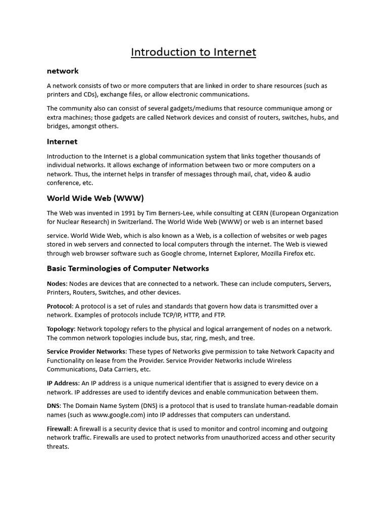 Introduction To Internet | PDF | Computer Network | Internet Protocols
