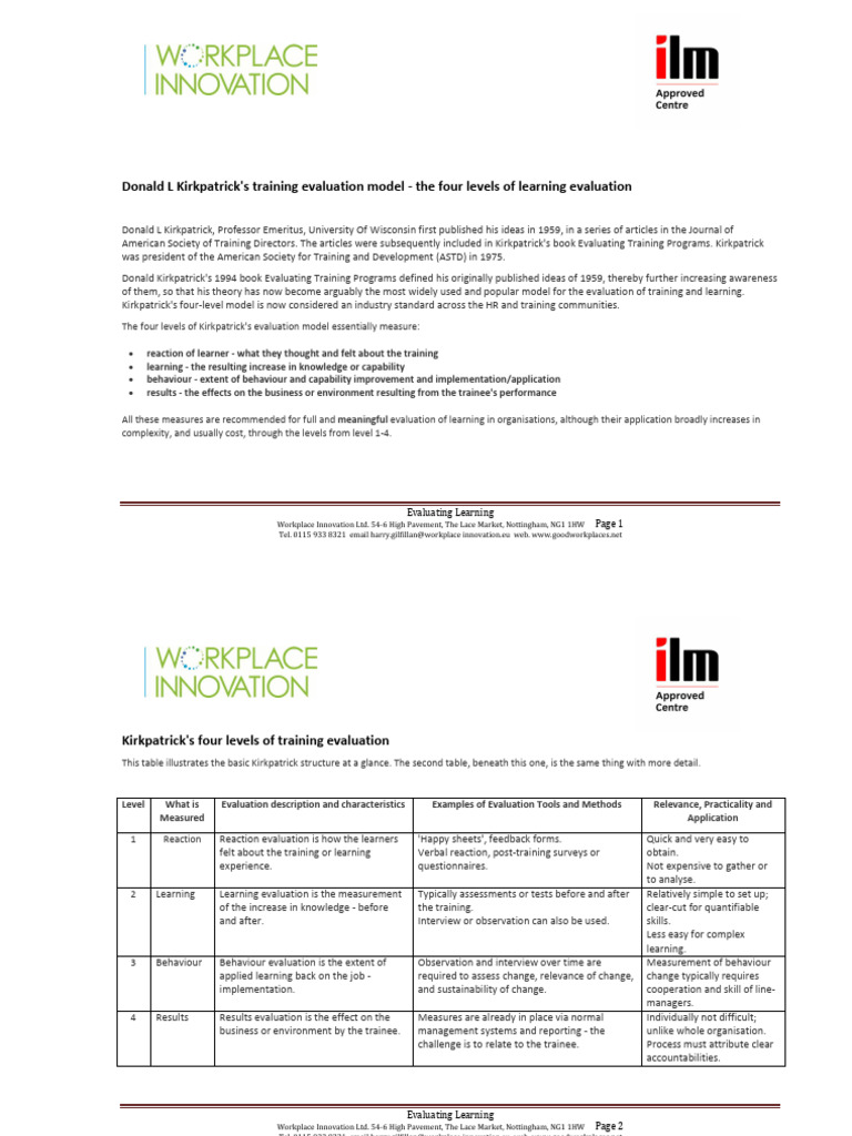Kirkpatrick Evaluation Model | PDF | Learning | Evaluation