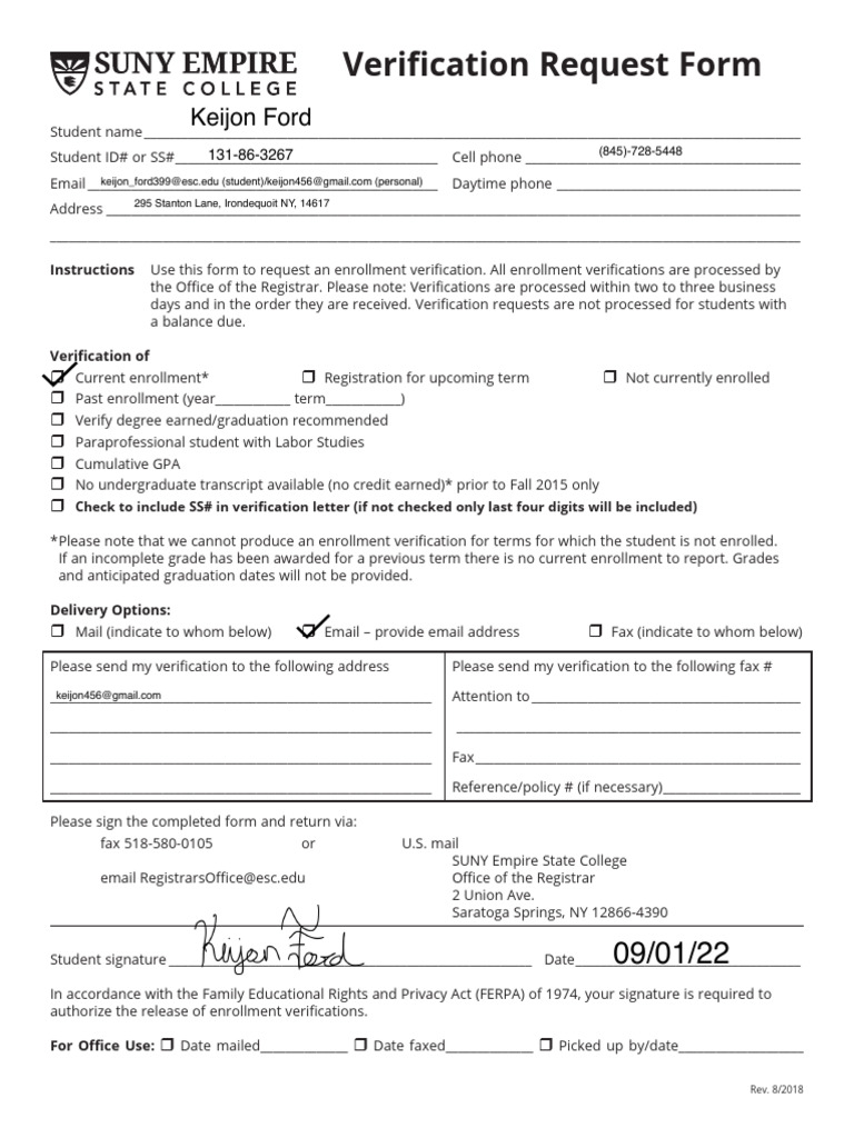 Verification Request Keijon Ford | PDF