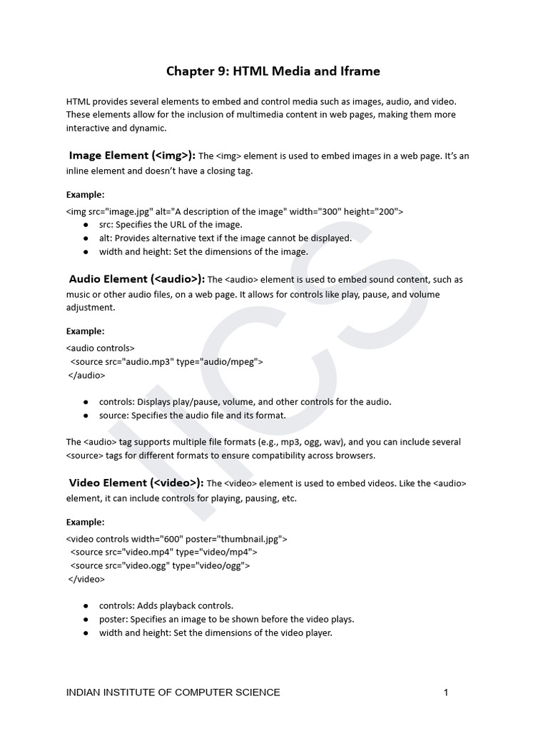 Chapter 8 - HTML Media and Iframe | PDF | Html Element | Html