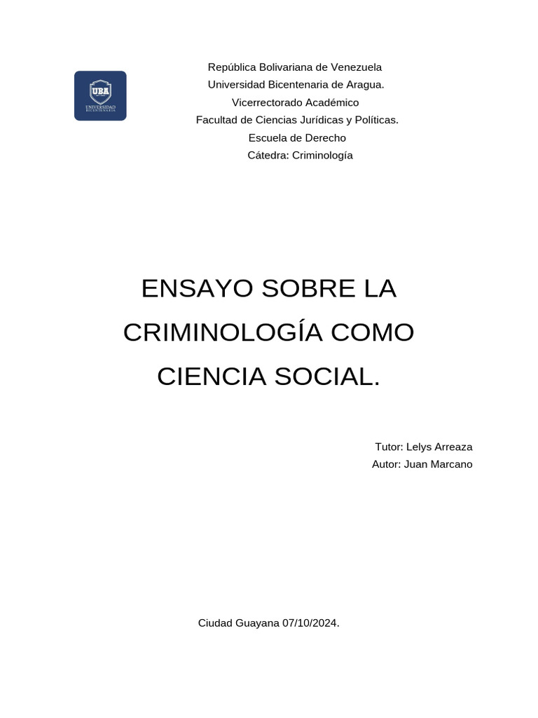 Ensayo, Criminología, Juan Marcano | PDF | Criminología | Crímenes