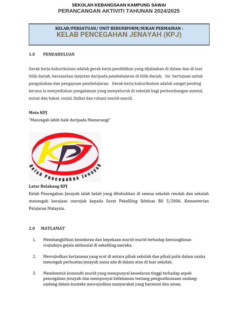 2024 - Perancangan Tahunan Aktiviti KPJ | PDF