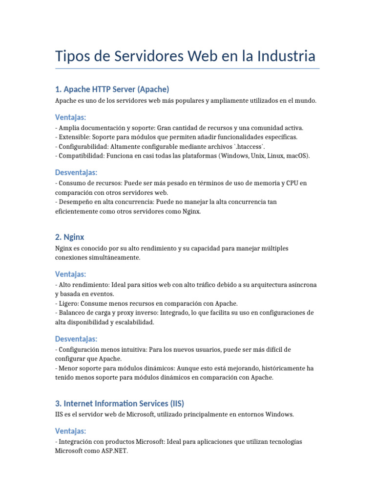 Tipos de Servidores Web | PDF | Servidor HTTP Apache | Servicios de Información de Internet