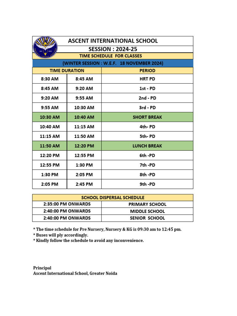 Time Schedule - Winter Session - November | PDF