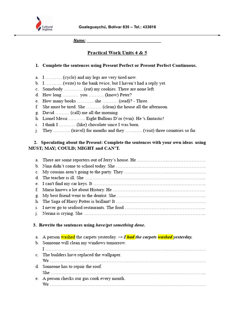 Practical Work Units 4, 5 Choices Intermediate | PDF