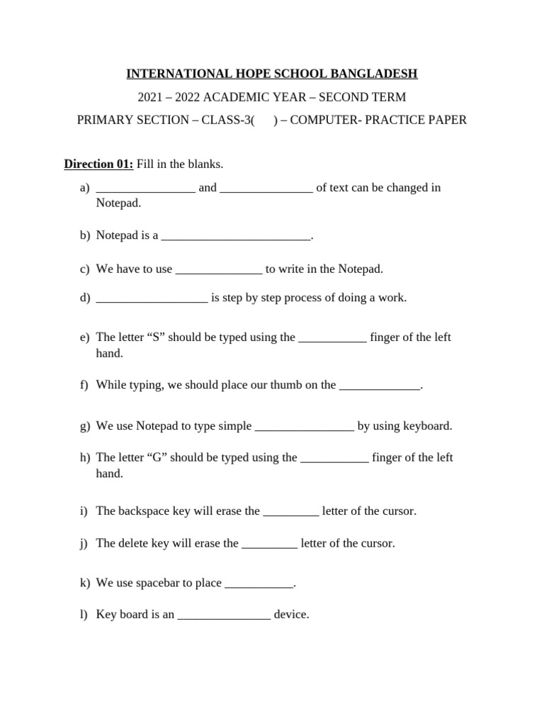 ICT Practice Paper (Grade 3) ch-5 & 6 | PDF | Computer Keyboard | Office Equipment