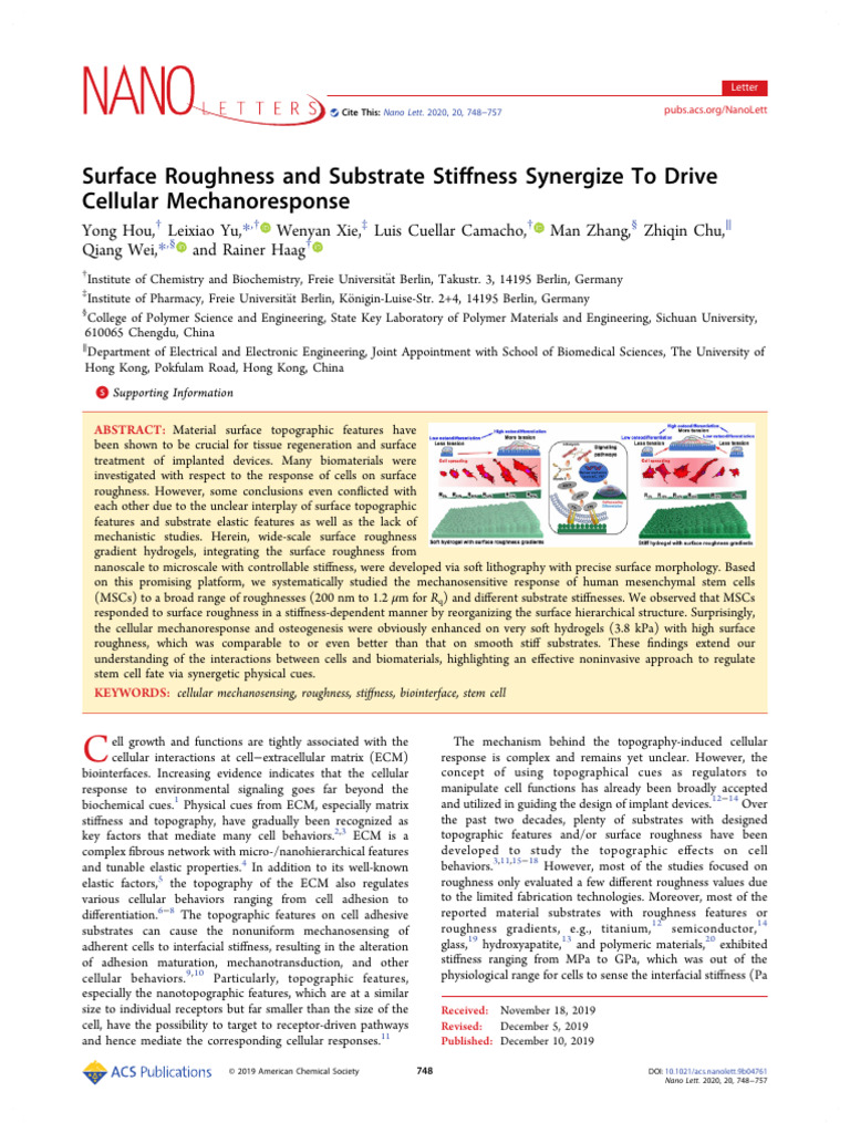 Surface Roughness and Substrate Stiffness Synergize To Drive Cellular ...