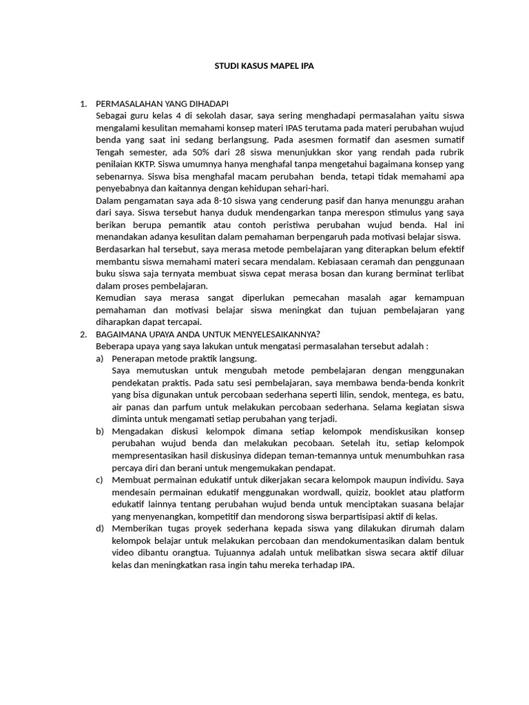 Studi Kasus Mapel Ipa | PDF | Karier & Perkembangan