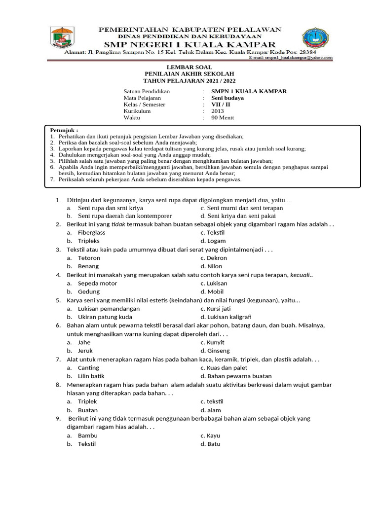 Lembar Soal 7 SBK Genap | PDF