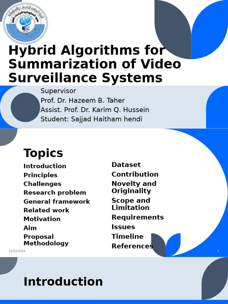 Hybrid Algorithms For Summarization of Video Surveillance Systems | PDF | Video | Principal ...