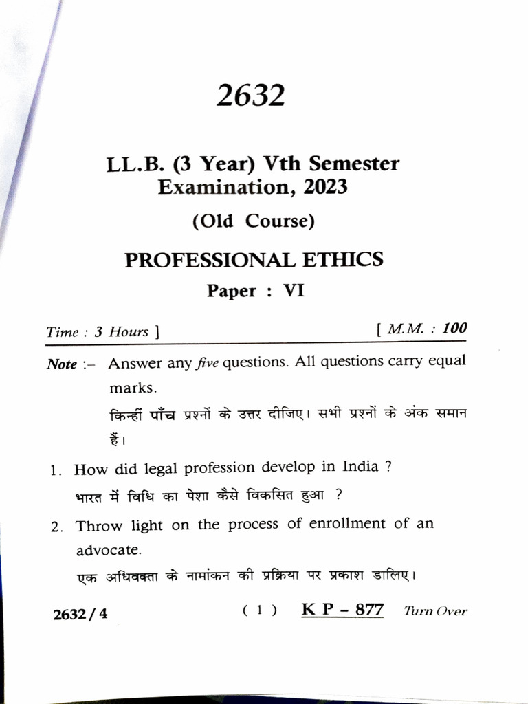 Professional Ethics 2023 Old 6th Sem | PDF | Advocate | Practice Of Law
