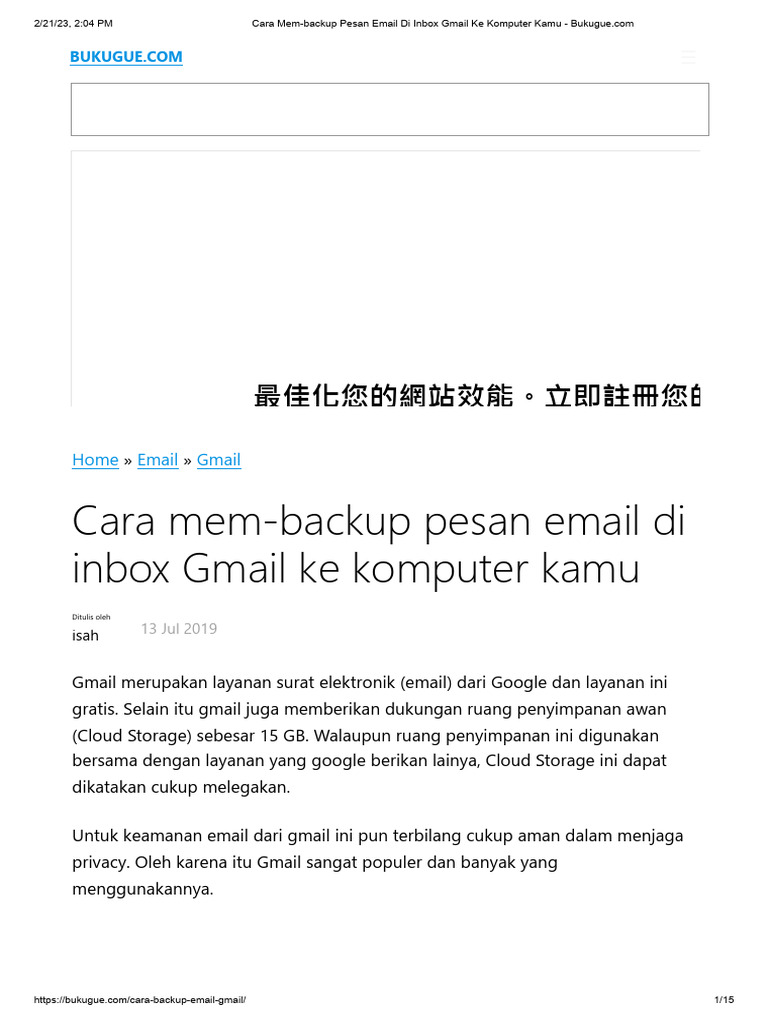 Cara Mem-Backup Pesan Email Di Inbox Gmail Ke Komputer Kamu | PDF