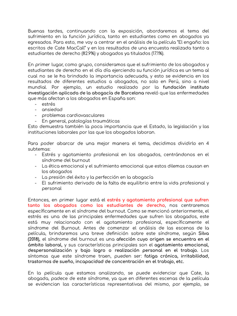 Guión Expo Psico | PDF | Burnout ocupacional | Abogado