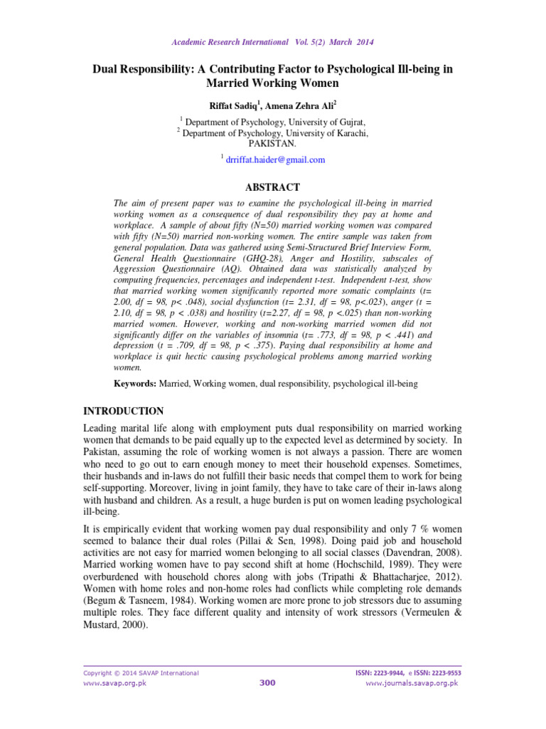 Dual Responsibility: A Contributing Factor To Psychological Ill-Being ...