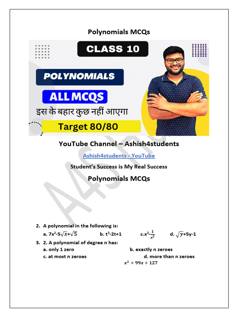2.polynomials MCQs | PDF | Zero Of A Function | Polynomial