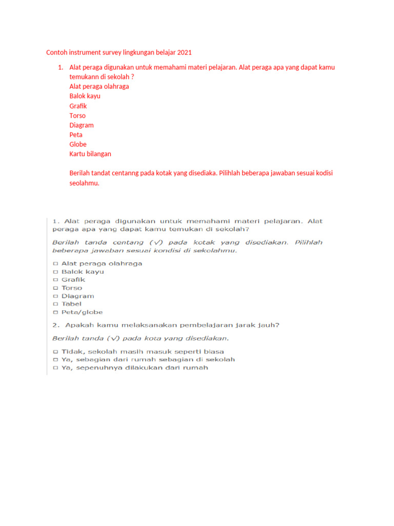 Contoh Instrument Survey Lingkungan Belajar | PDF