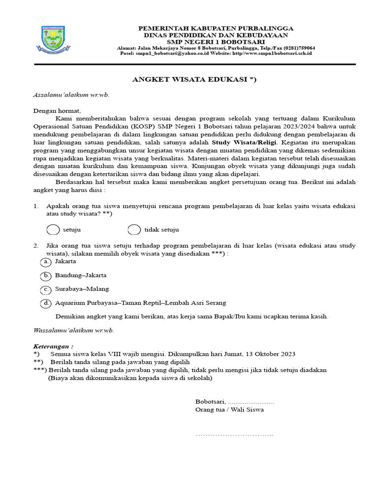 Angket Wisata Edukasi | PDF