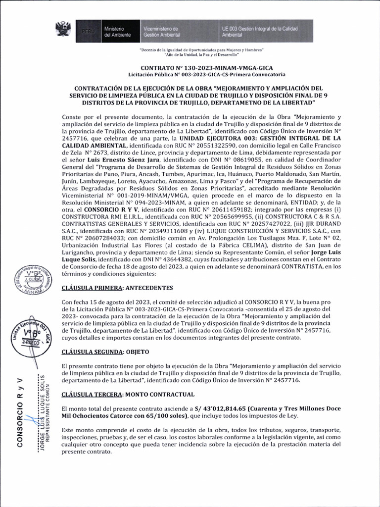 Contrato 130 - 2023 - LP03 - Consorcioryv - Obra - Trujillo | PDF