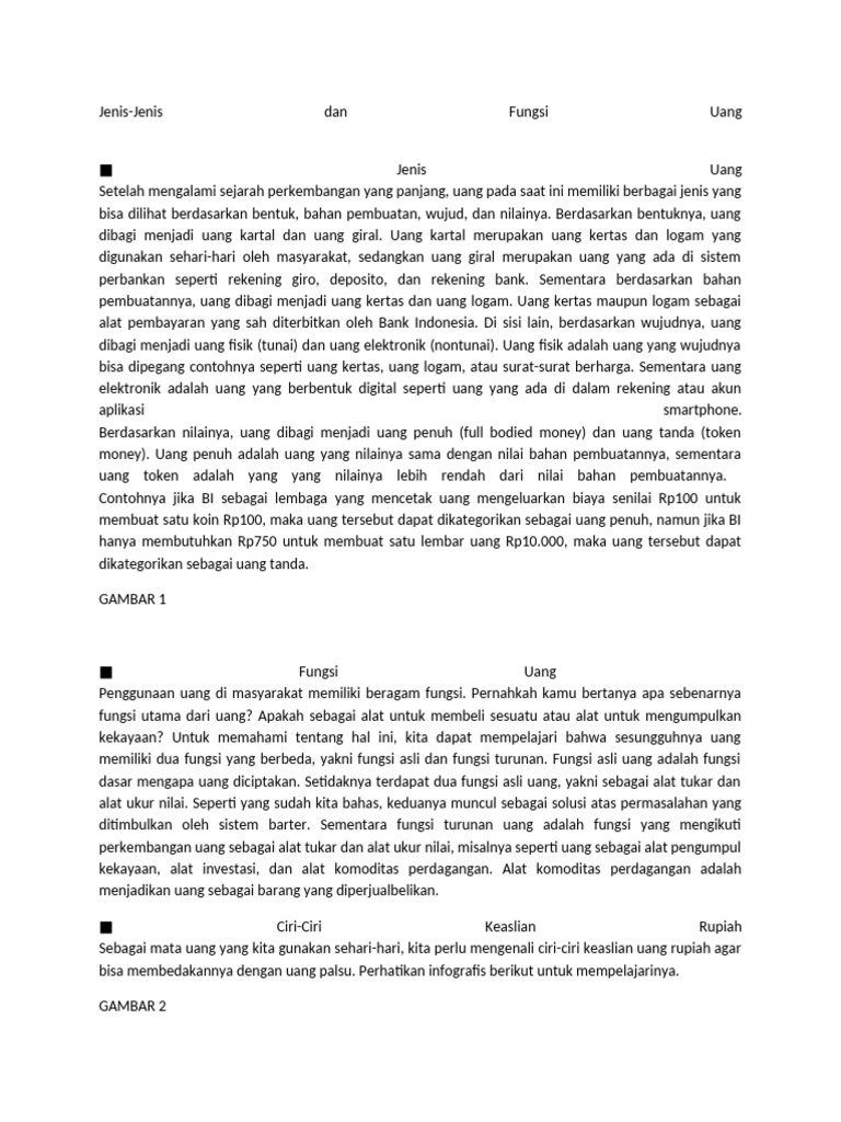Jenis Dan Fungsi Uang | PDF Jenis Dan Fungsi Uang | PDF