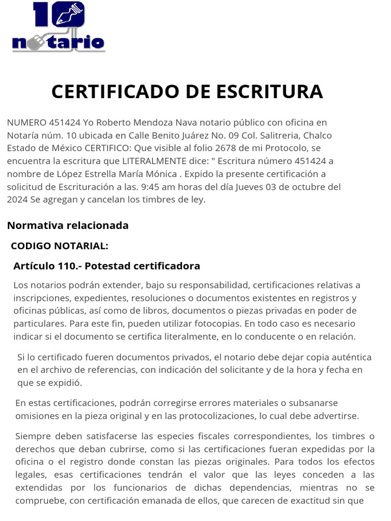 Certificado de Escritura 2 PDF | PDF | Derecho