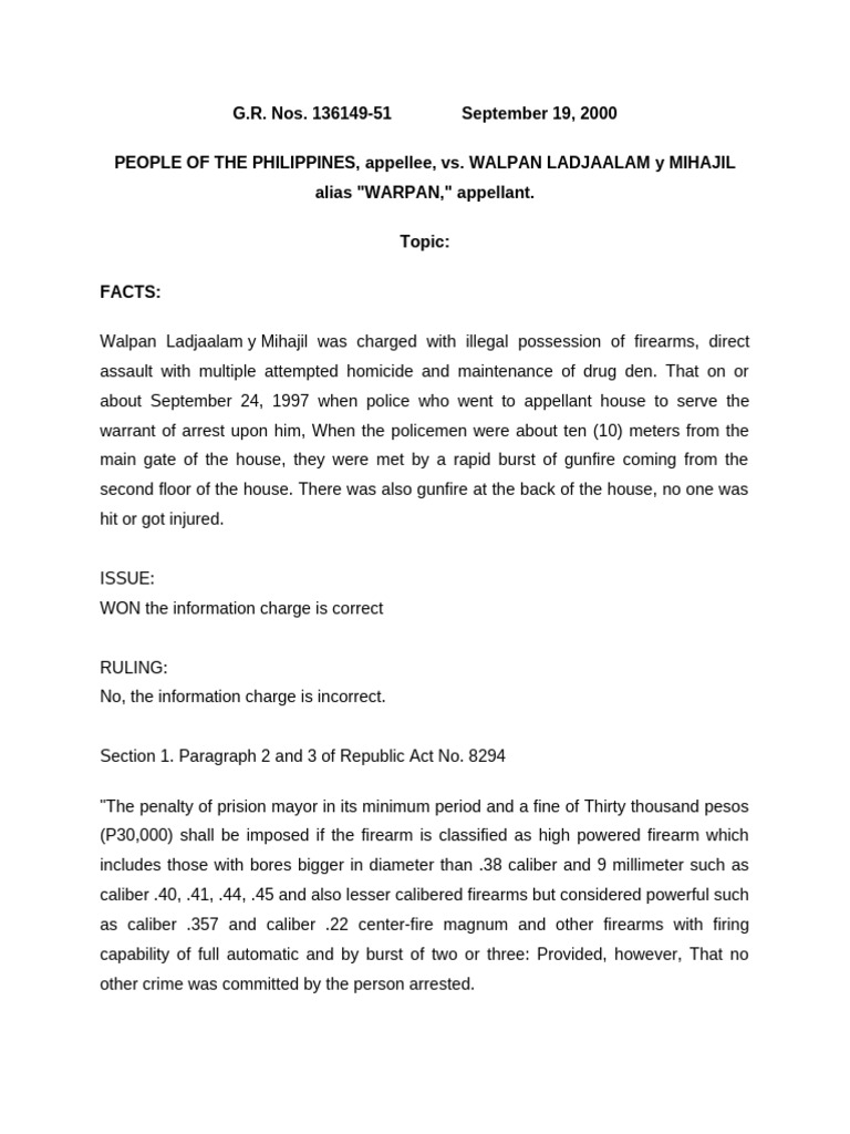 PEOPLE OF THE PHILIPPINES, Appellee, vs. WALPAN LADJAALAM y MIHAJIL ...