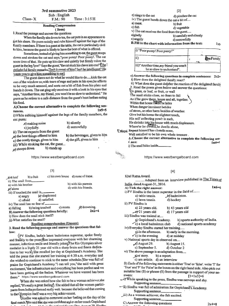 WB Board Class 10 St3 English 071223 2023 | PDF