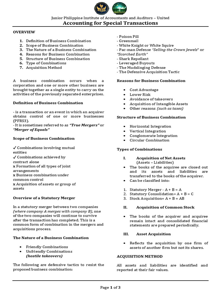 01 - BUSCOM-Statutory Merger and Consolidation | PDF | Mergers And Acquisitions | Goodwill ...